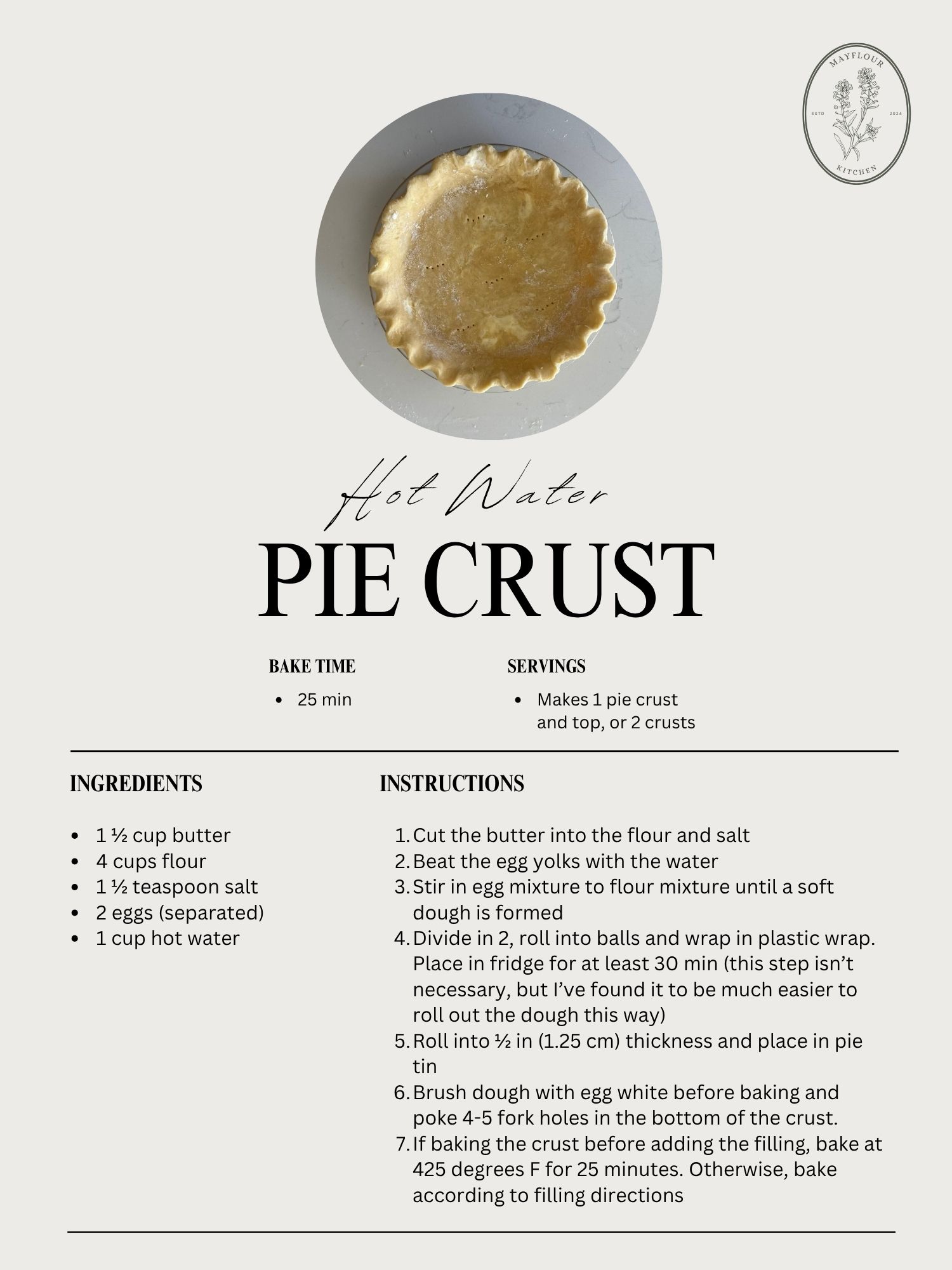 Hot Water Pie Crust – Mayflour Kitchen