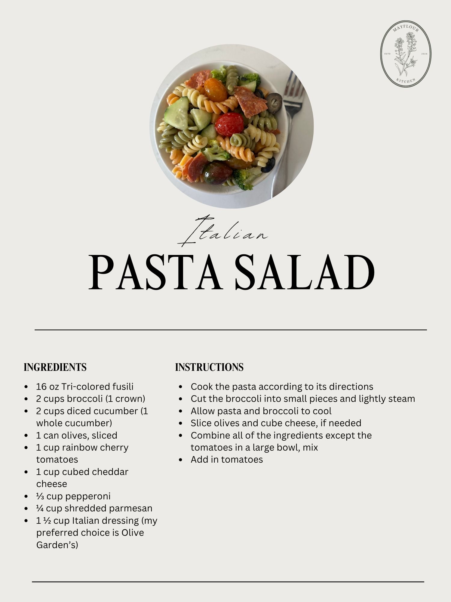 Italian Pasta Salad – Mayflour Kitchen